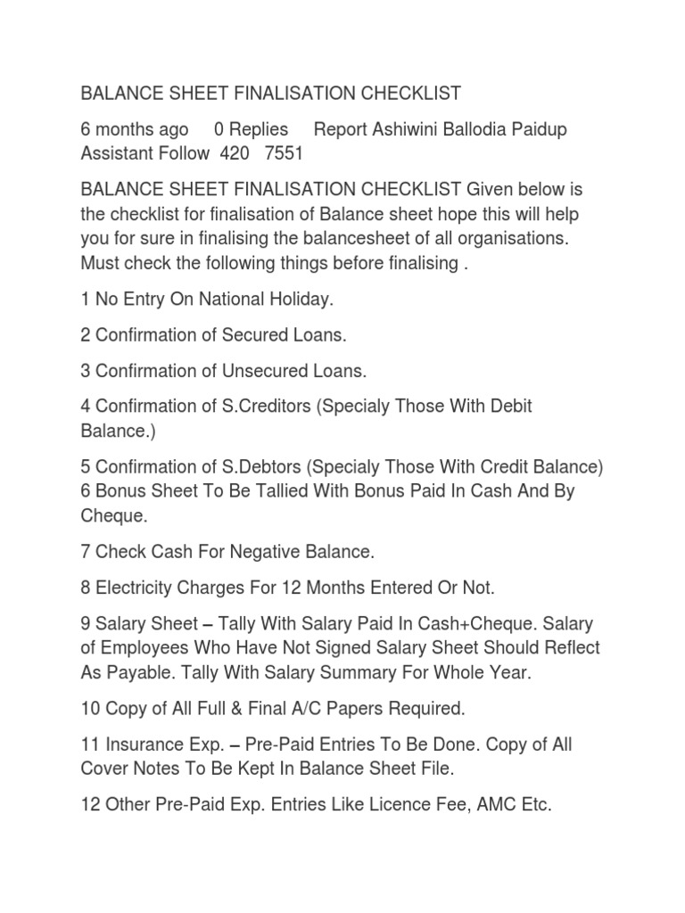 Balance Sheet Finalisation | PDF