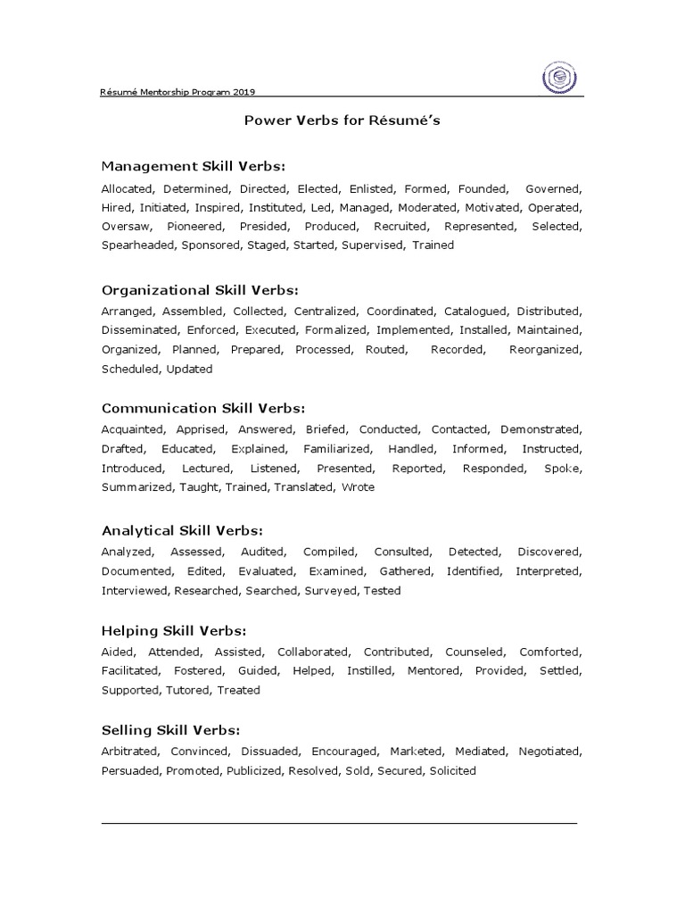 Power Verbs List PDF | Download Free PDF | Mentorship | Business