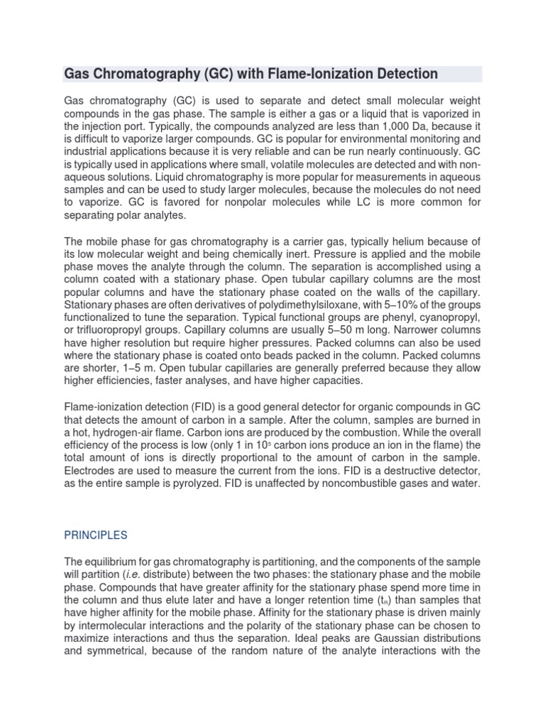 Gas Chromatography Gc With Flame Ionization Detection Principles Pdf Gas Chromatography