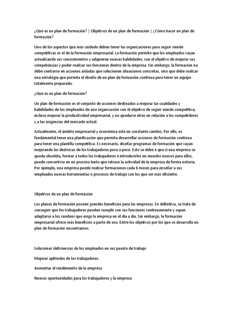 Plan de Formacion | PDF | Planificación | Business