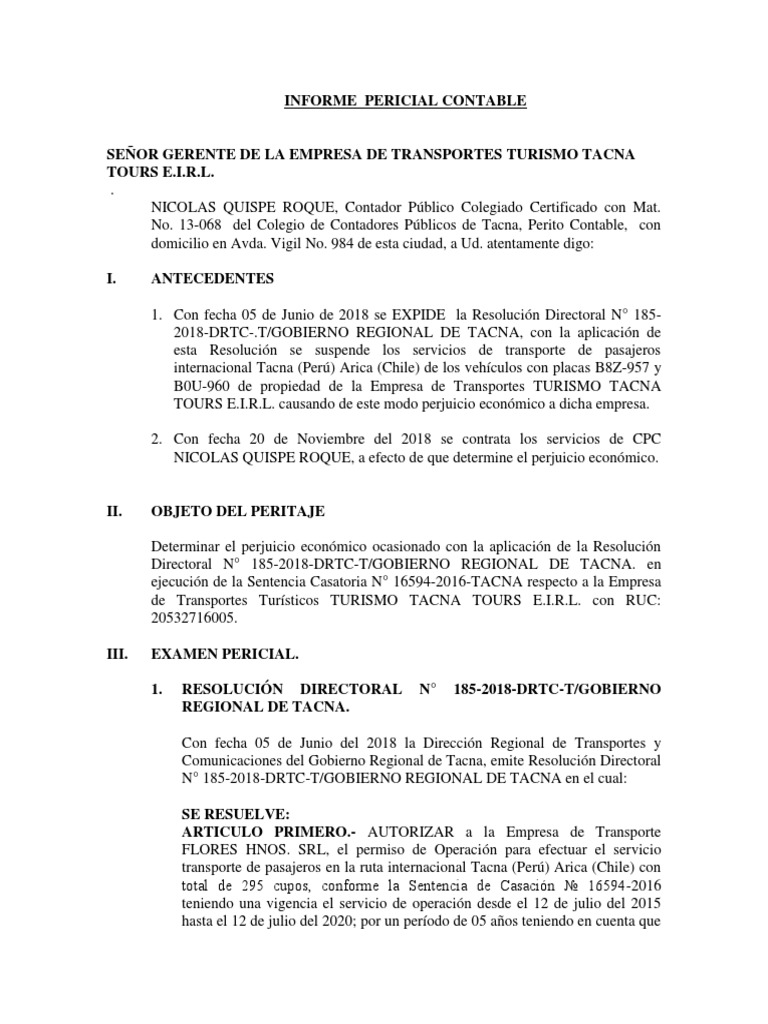 Informe Pericial Contable Empre Transporte Tacna Tours | PDF | Contador ...