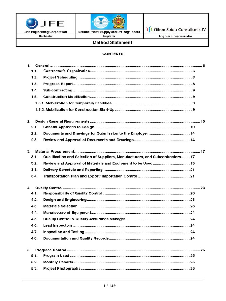 Method Statement for Water Supply Project | PDF | Sewage Treatment ...