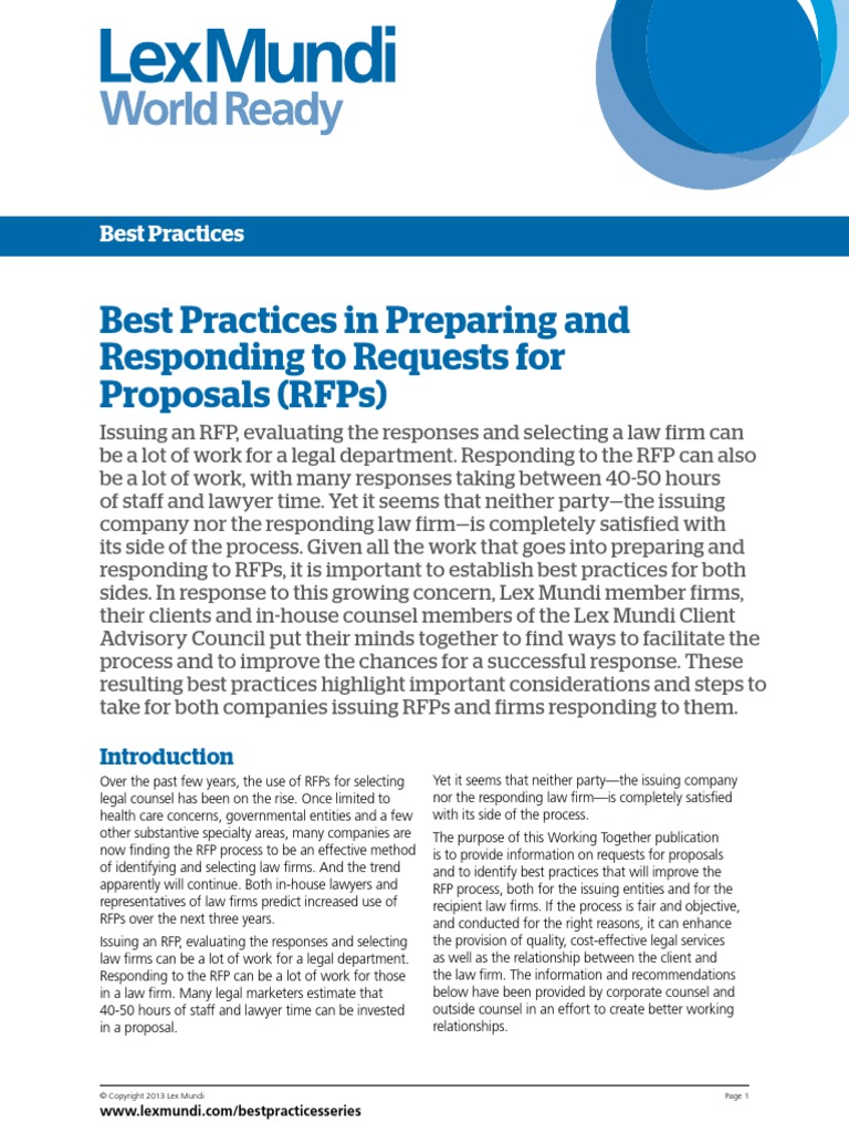 Best Practices For Rfps Pdf Request For Proposal Law Firm
