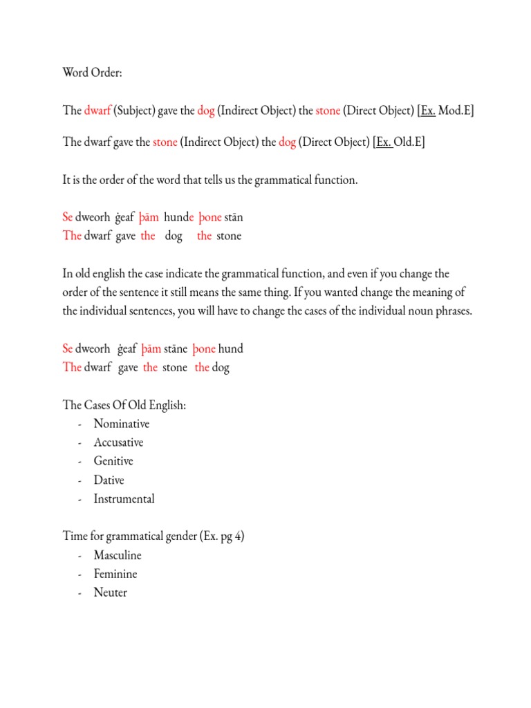 Old English Grammar | PDF | Grammatical Gender | Object (Grammar)