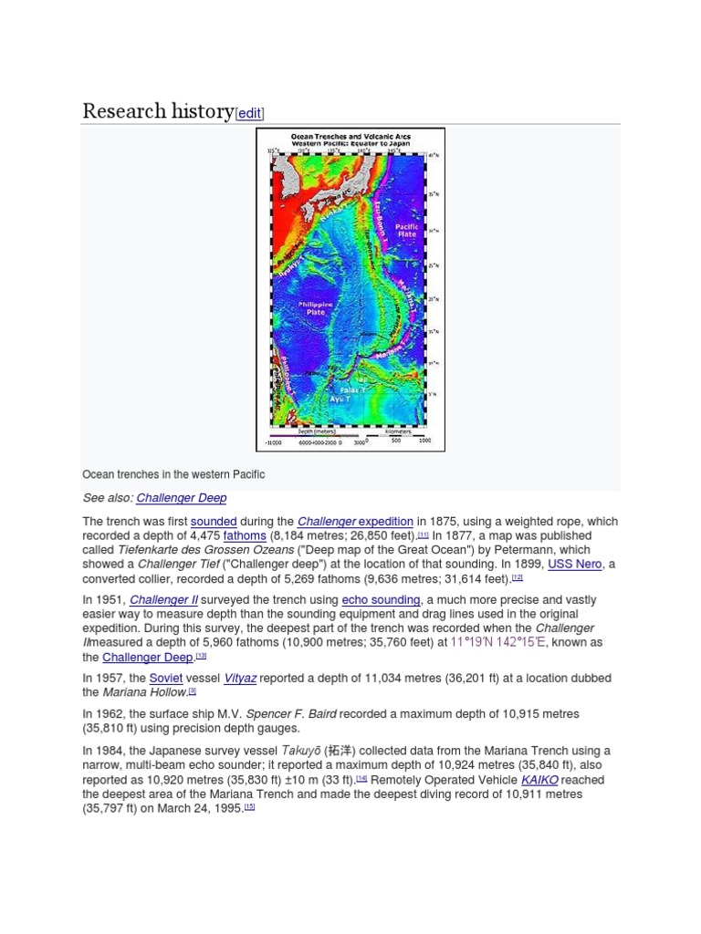 Mariana Trench Exploration History | PDF | Underwater Work | Earth Sciences
