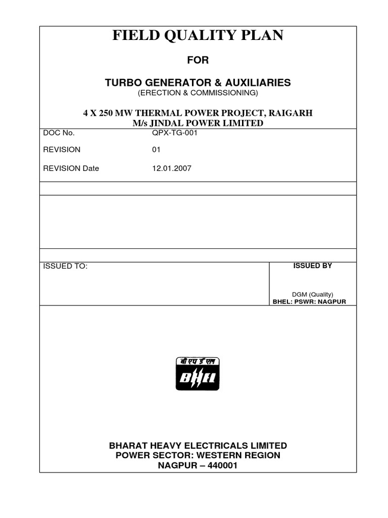 Quality Plan for Turbo Generators | PDF | Manufactured Goods ...