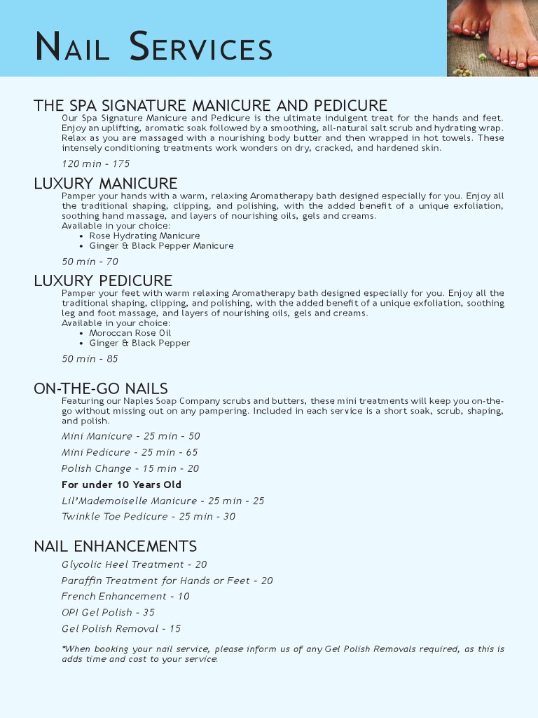 Ail Ervices: The Spa Signature Manicure and Pedicure | PDF | Hygiene ...