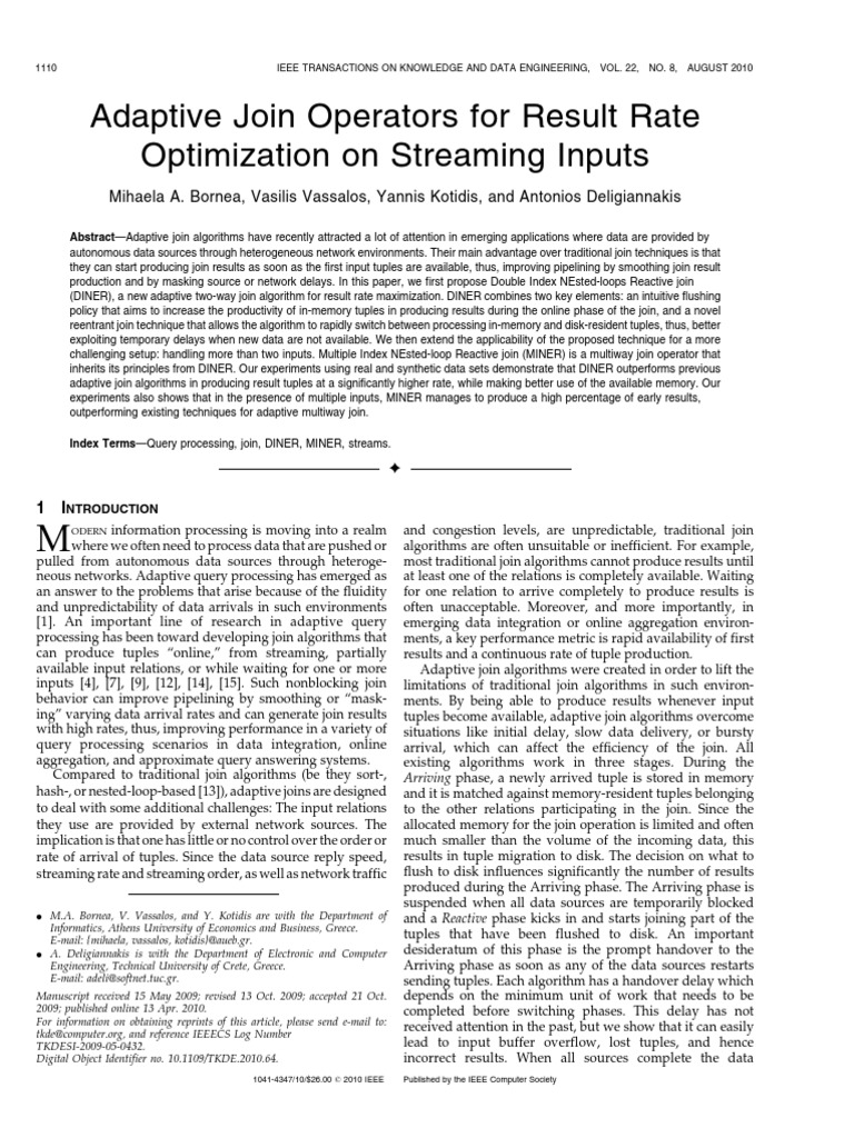 Adaptive Join Operators | PDF | Computer Data Storage | Algorithms