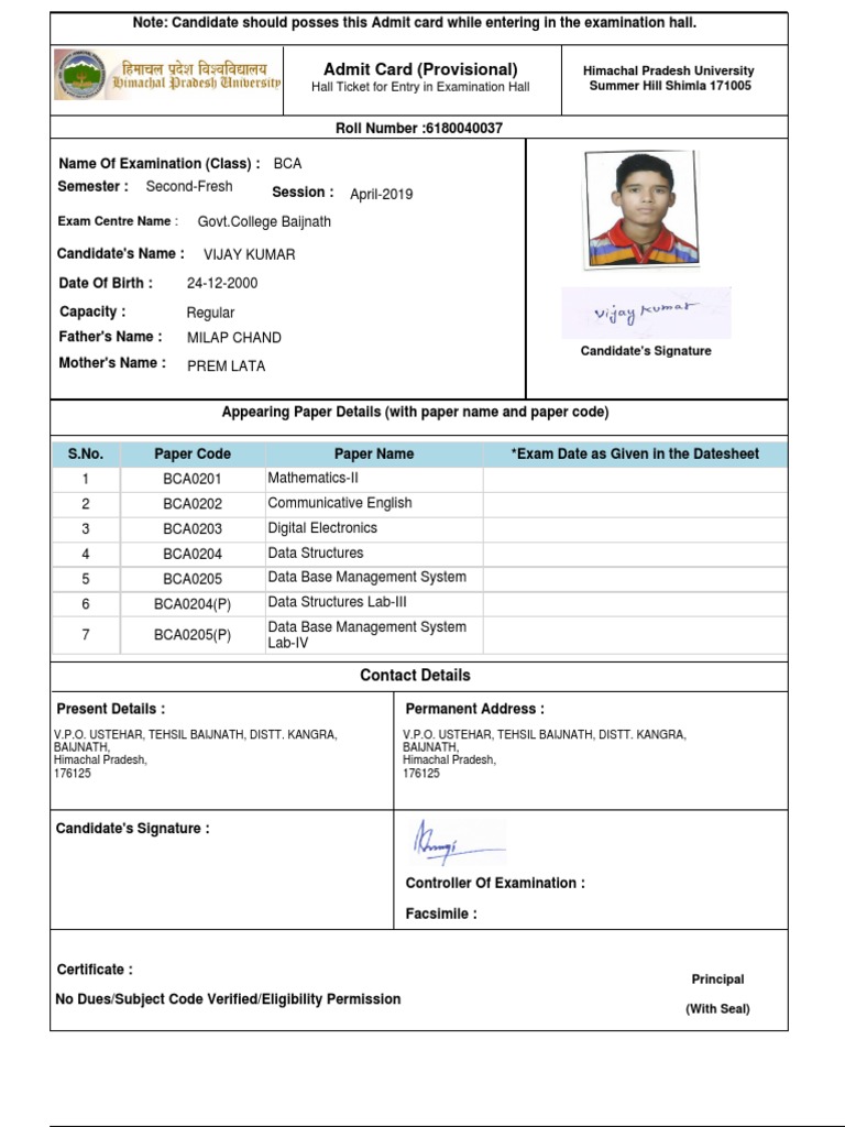 Admit Card | PDF | Computing