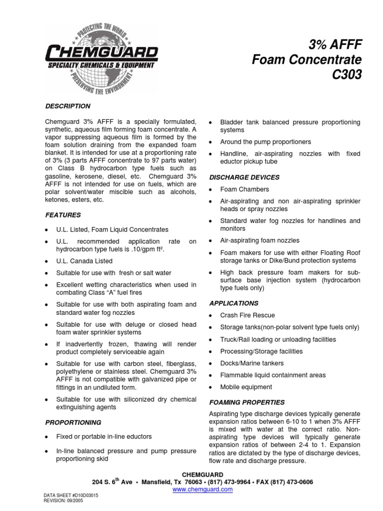 Chemguard 3% AFFF (C-303) | Download Free PDF | Chemical Substances ...