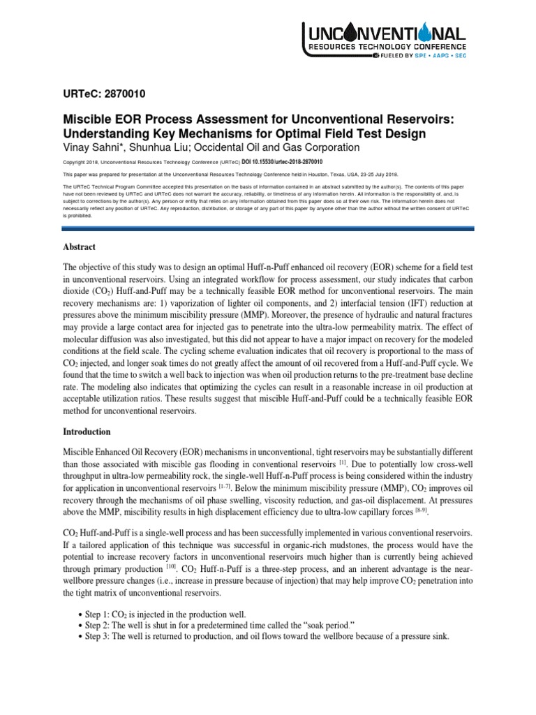Miscible EOR Process Assessment For Unconventional Reservoirs ...