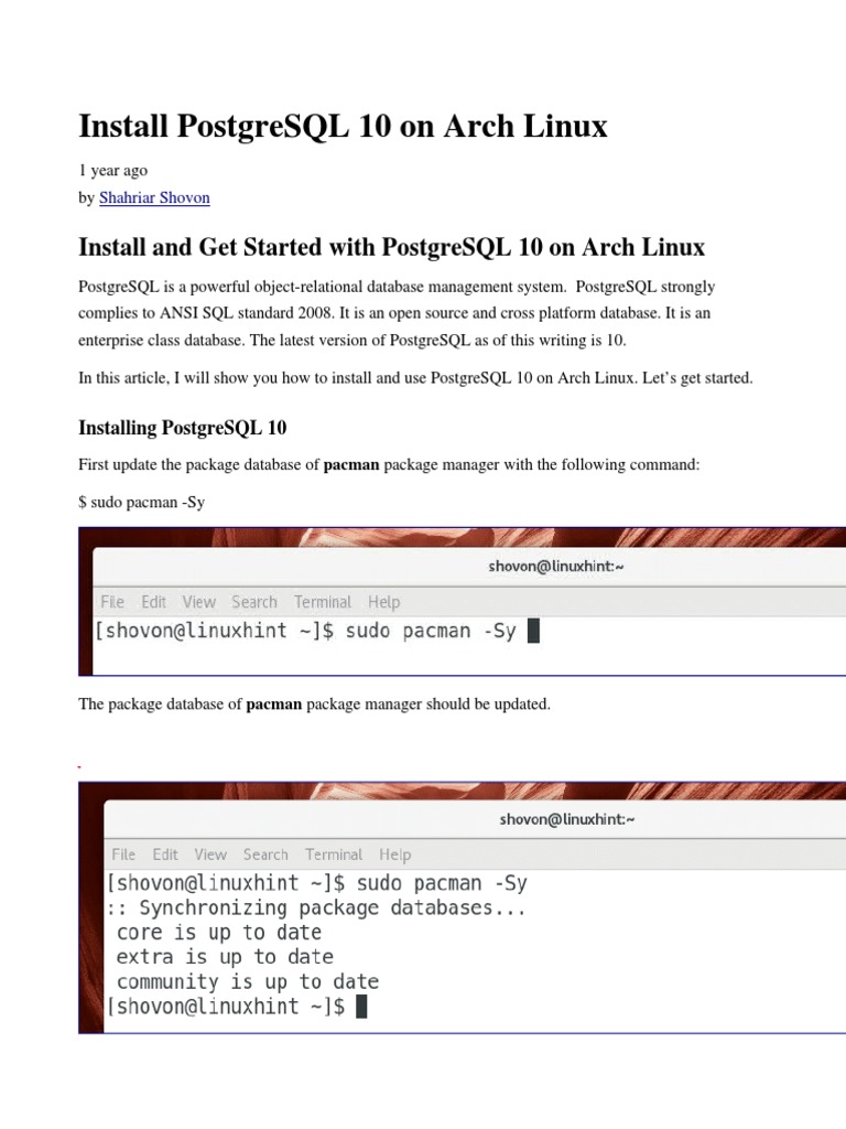 Install and Get Started With Postgresql 10 On Arch Linux | Download Free PDF | Postgre Sql ...