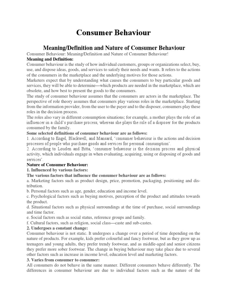 Meaning/Definition and Nature of Consumer Behaviour | PDF | Consumer ...