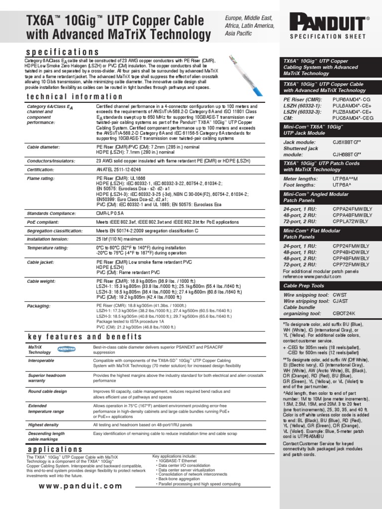Panduit SFTP Cables | PDF | Manufactured Goods | Electrical Engineering