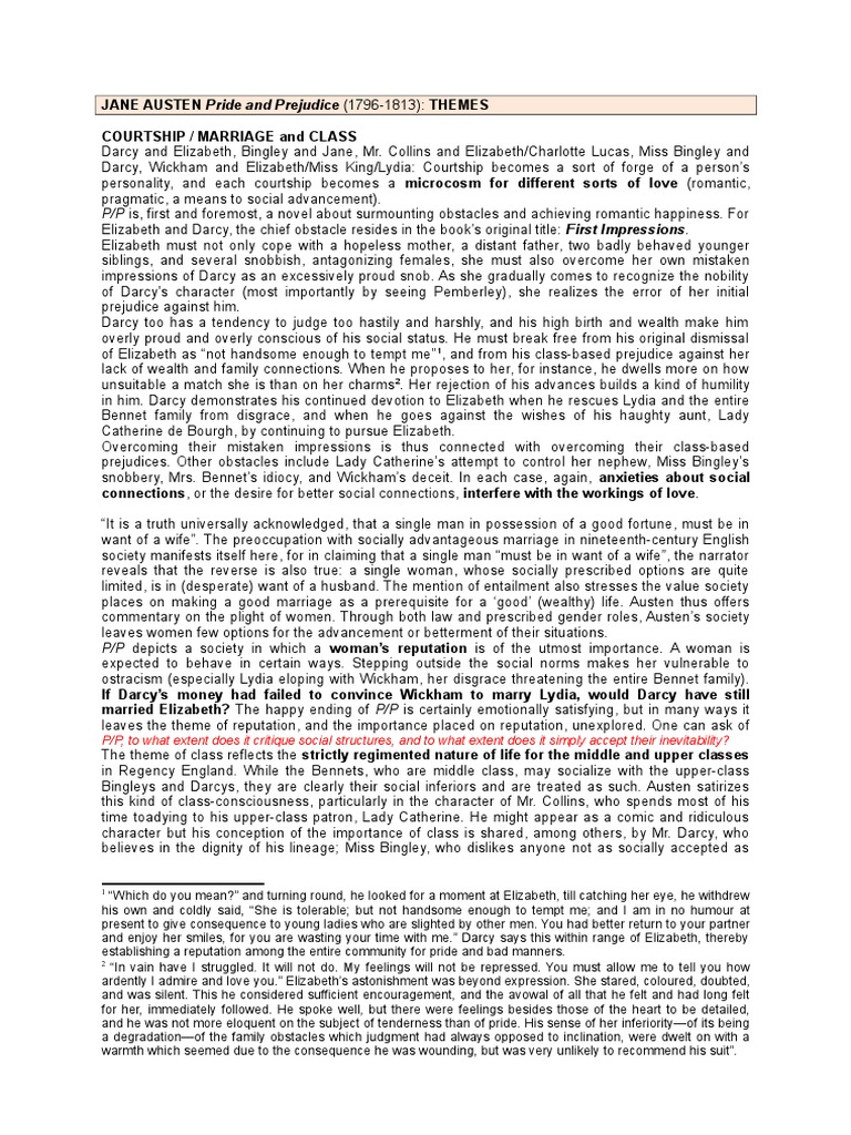 Themes of Class in Pride and Prejudice | PDF | Mr. Darcy | Pride And ...