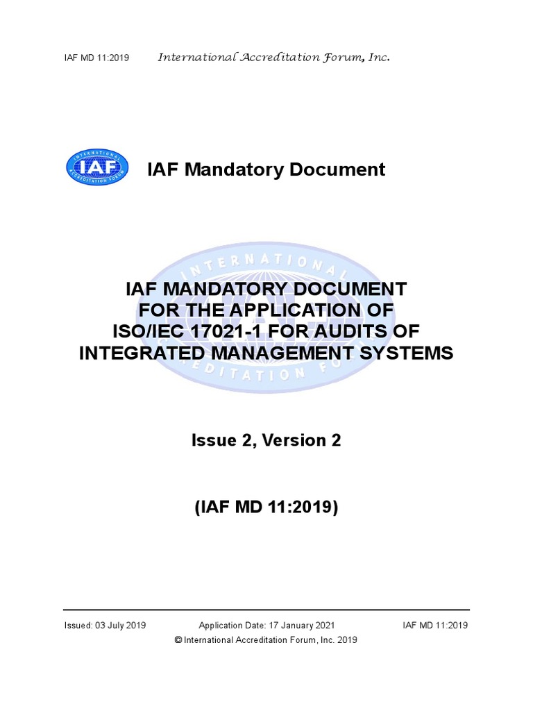 IAF MD11 Issue 2 Version 2 03072019 | PDF | Audit | Iso 9000