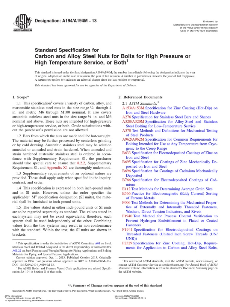 Carbon and Alloy Steel Nuts For Bolts For High Pressure or High ...