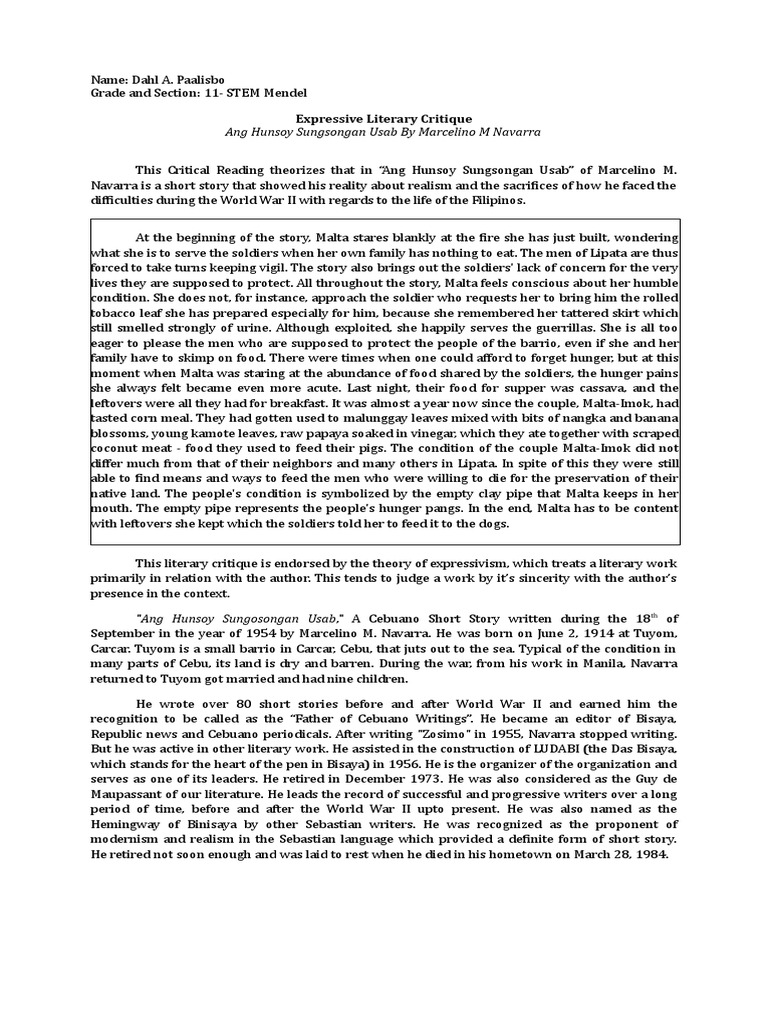 Expressive Literary Critic of Hunsoy Sungsongan Usab | PDF | Foods