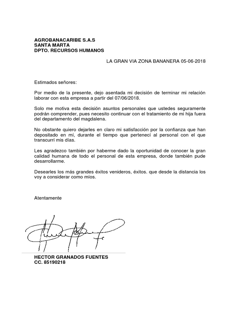 Renuncia Hector Granados Agrobanacaribe | PDF