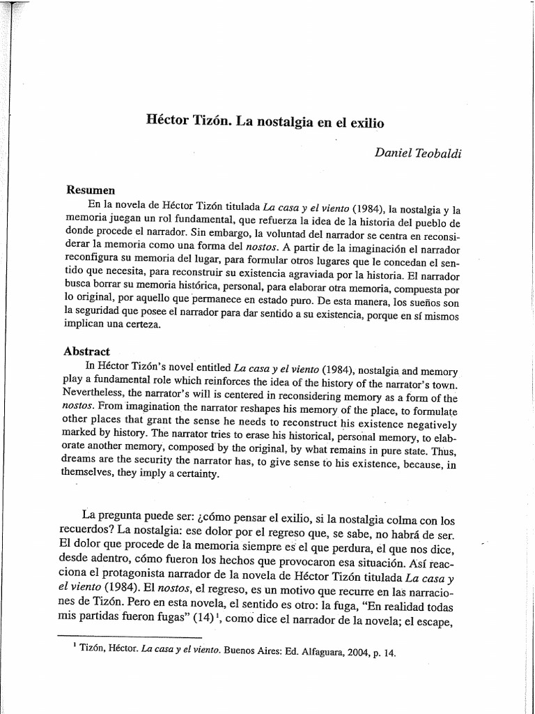 Hector Tizon - La Nostalgia en Exilio | PDF | Memoria | Novelas Hector Tizon - La Nostalgia en Exilio | PDF | Memoria | Novelas