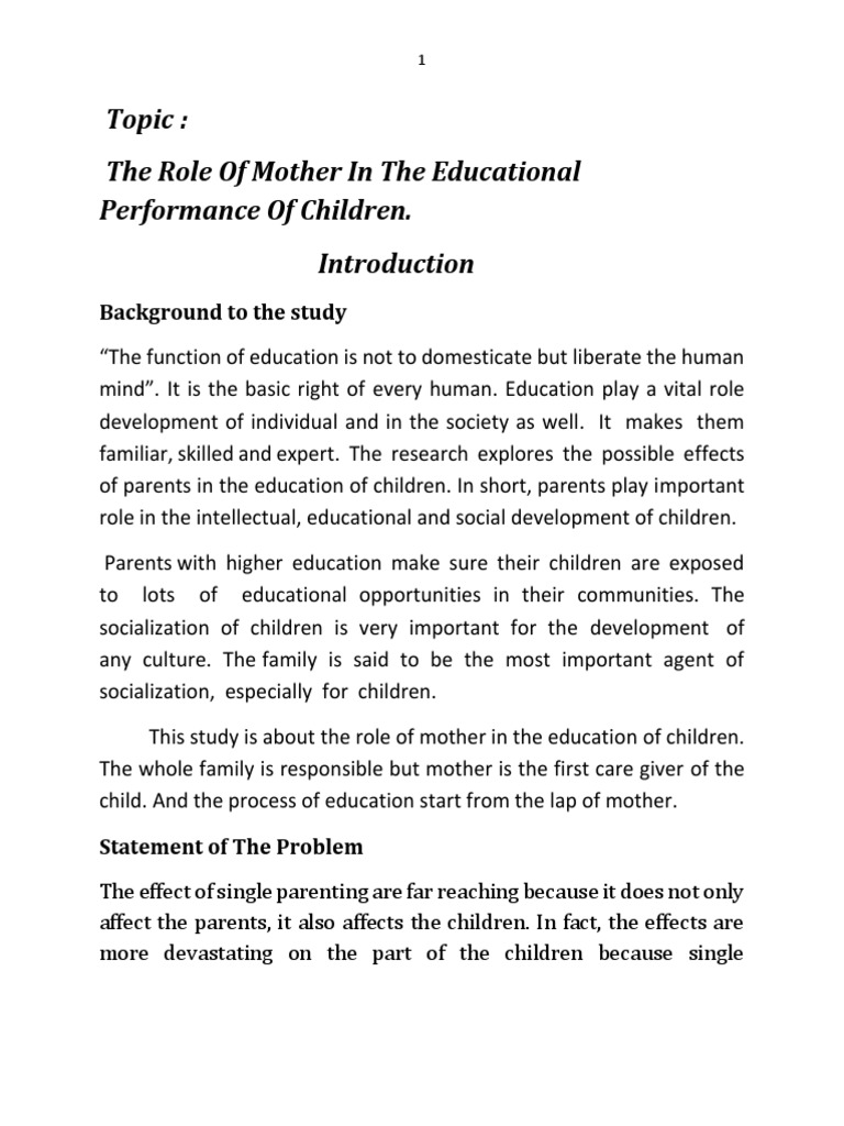 Topic: The Role of Mother in The Educational Performance of Children ...