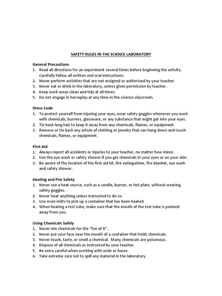 Safety Rules in The Science Laboratory | PDF | Laboratories | Nature