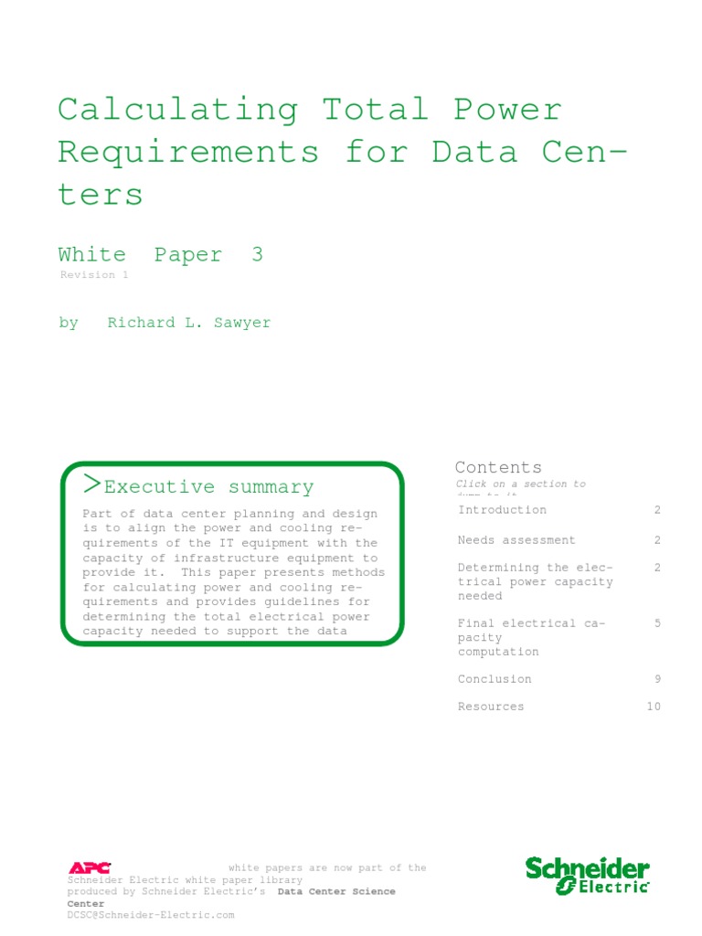 Calculating Total Power Requirements For Data Centers | PDF | Data ...