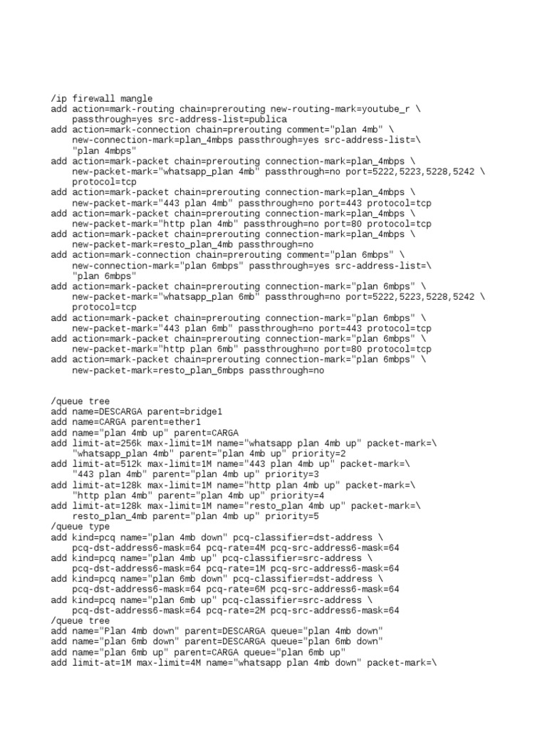 Reglas para Pcq+queue Tree+qos | PDF | Internet Protocols | Cyberspace