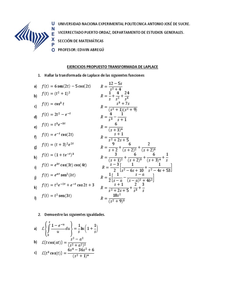 Guía Ejercicios Transformada de Laplace | PDF | Integral | Conceptos matemáticos