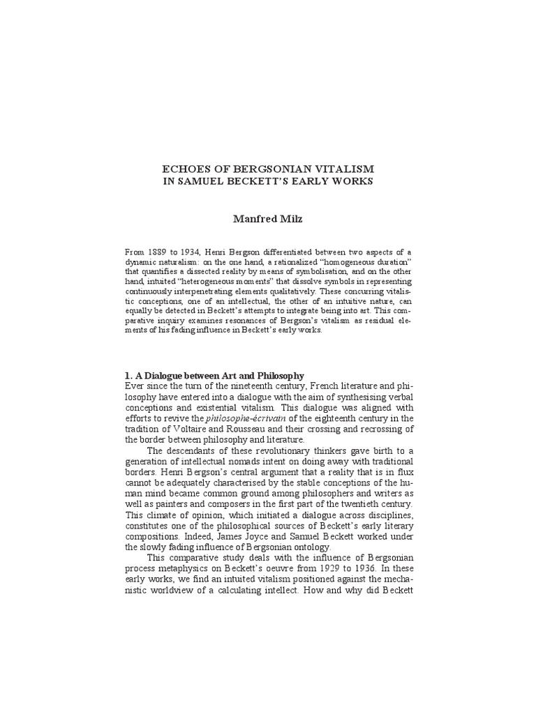 Beckett's Early Works and Bergsonian Vitalism | PDF | Henri Bergson ...