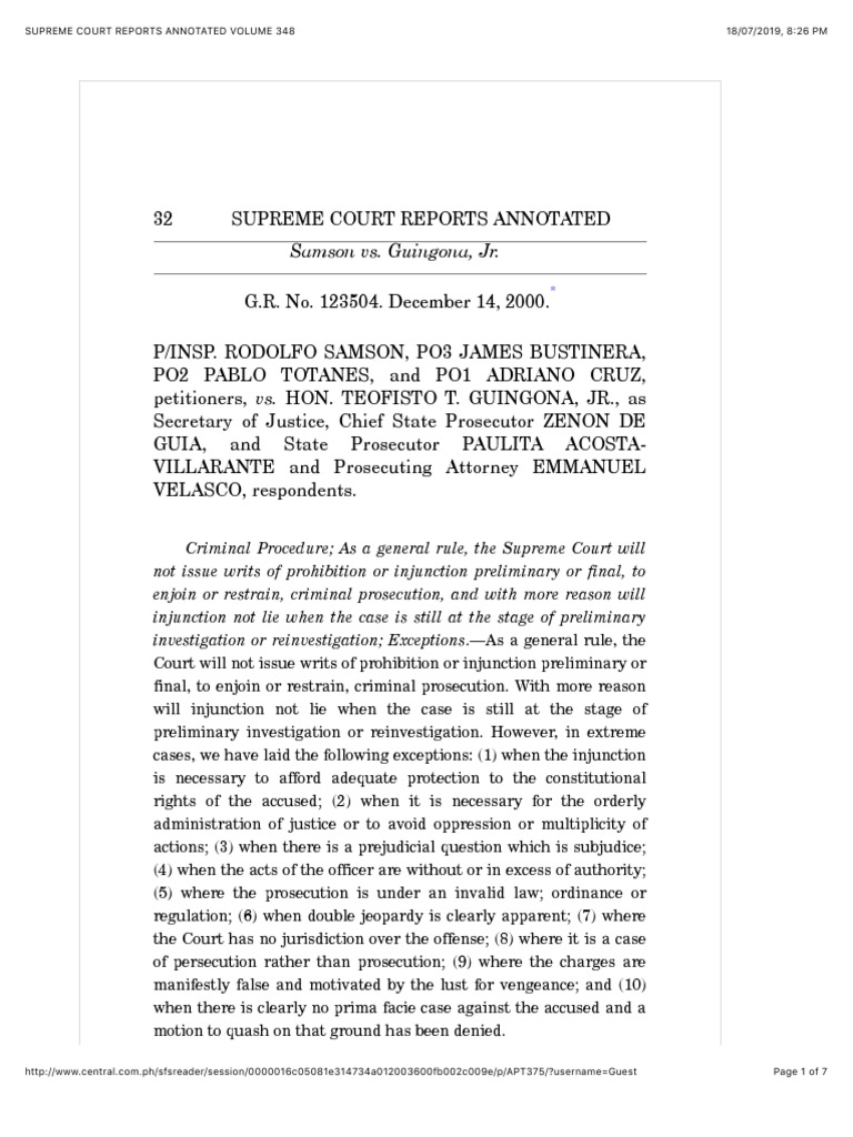 Samson V Guingona | PDF | Prosecutor | Injunction