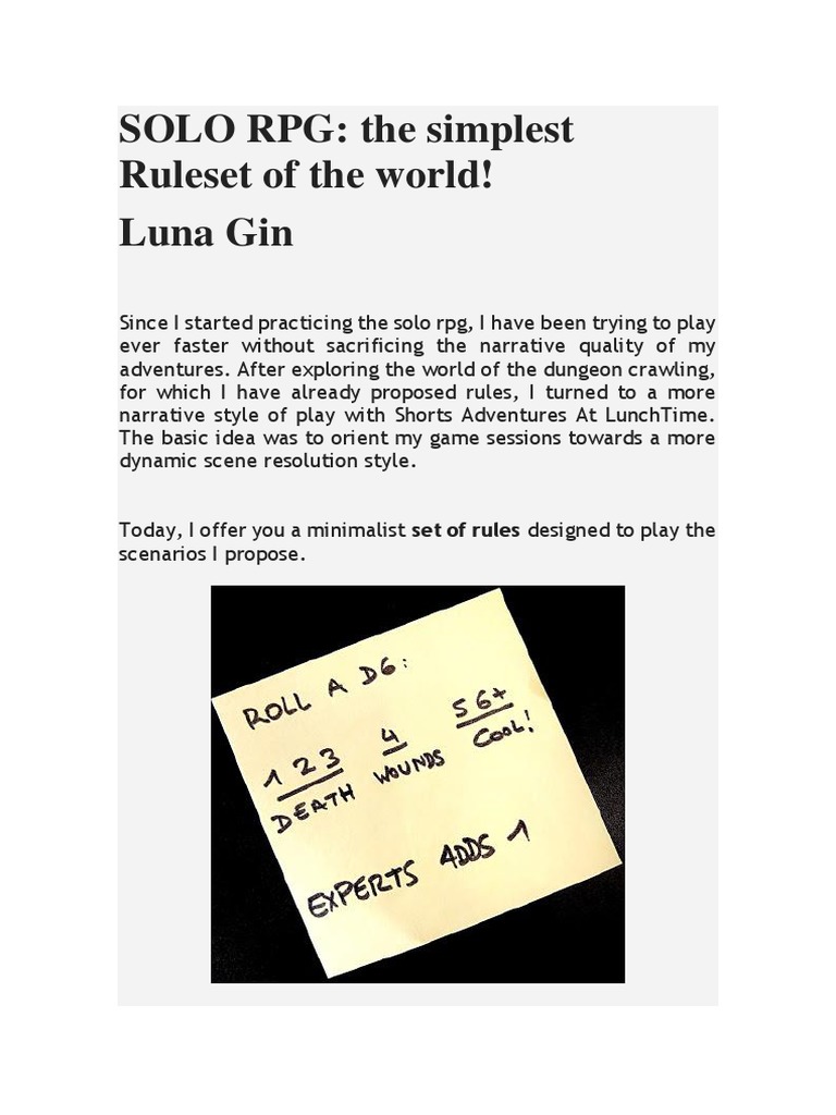 SOLO RPG - The Simplest Ruleset of The World | PDF | Role Playing Games ...