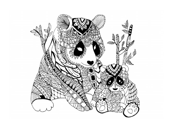 Mindfulness Colouring Sheets PDF Panda and Baby | PDF