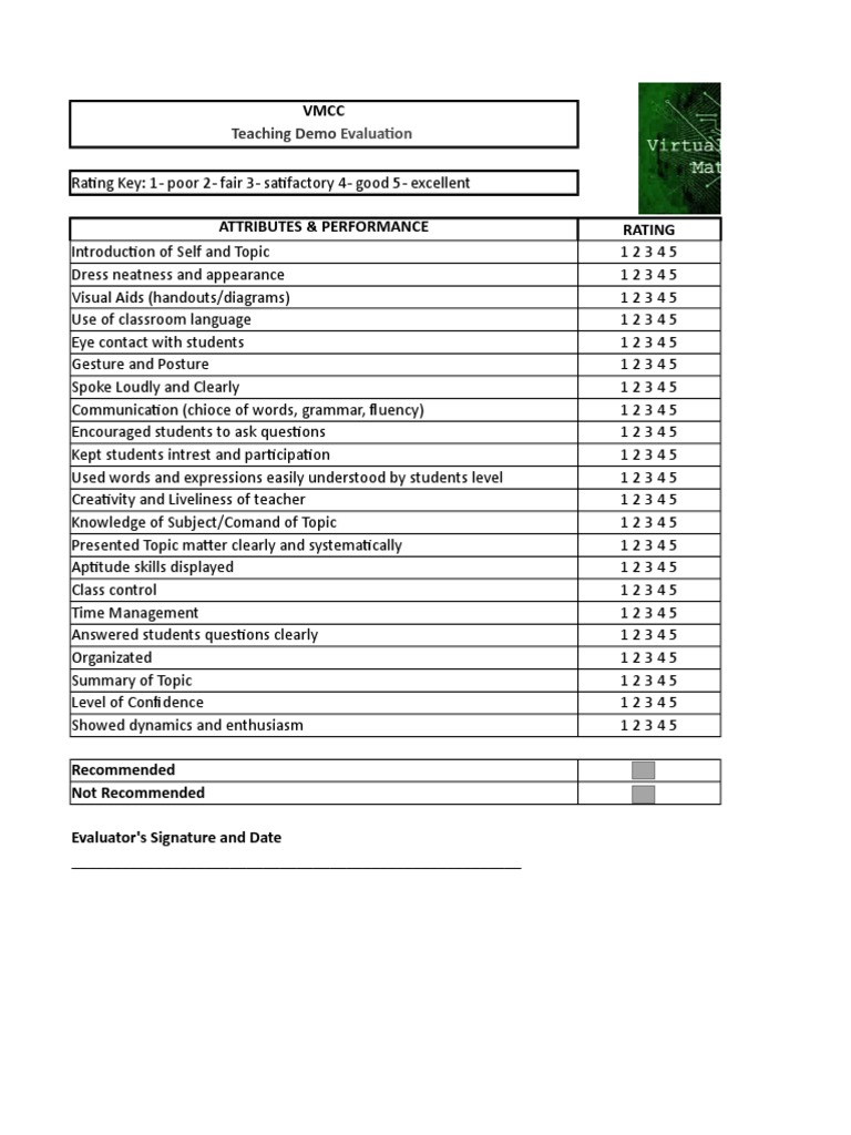 Teaching Demo Evaluation Form | PDF