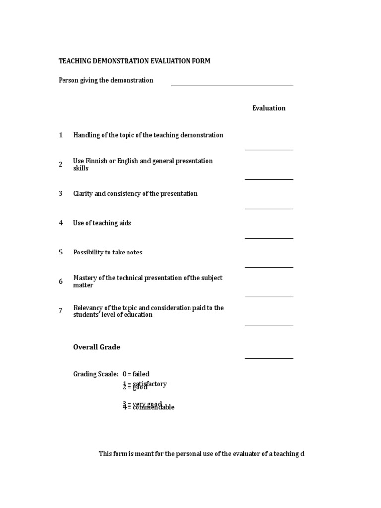 Teaching Demonstration Evaluation Form: Overall Grade | PDF