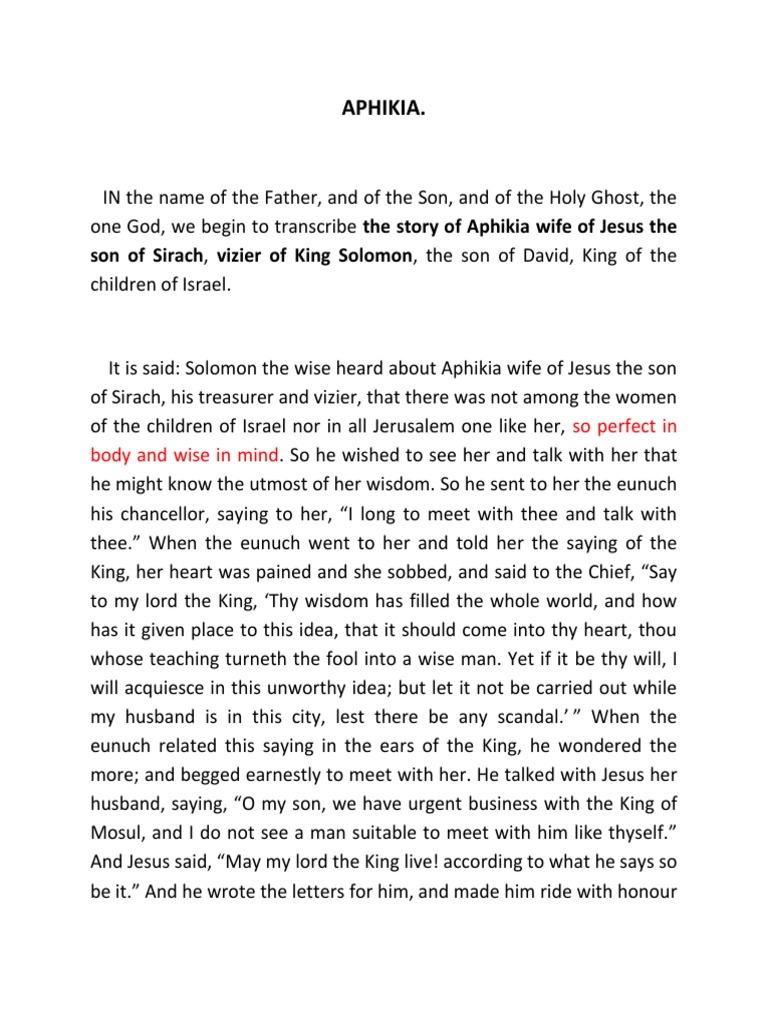 Aphikia.: Son of Sirach, Vizier of King Solomon, The Son of David, King ...