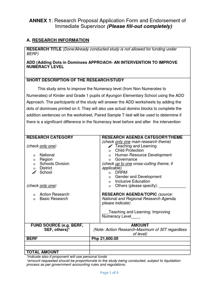 ANNEX 1: Research Proposal Application Form and Endorsement of | PDF ...