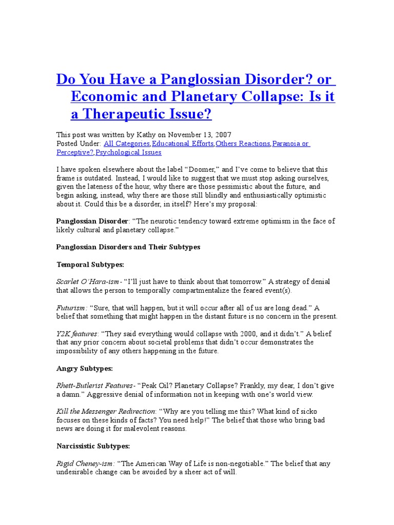 Do You Have A Panglossian Disorder? | PDF | Optimism | Psychotherapy
