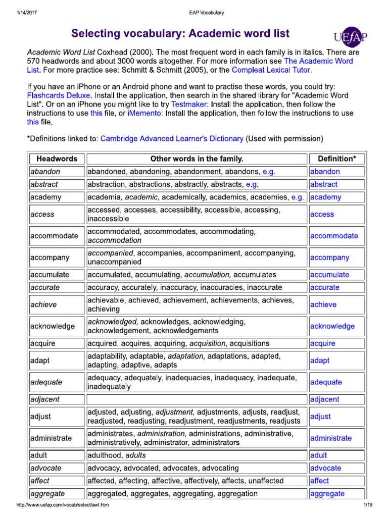 Academic Word List PDF | PDF