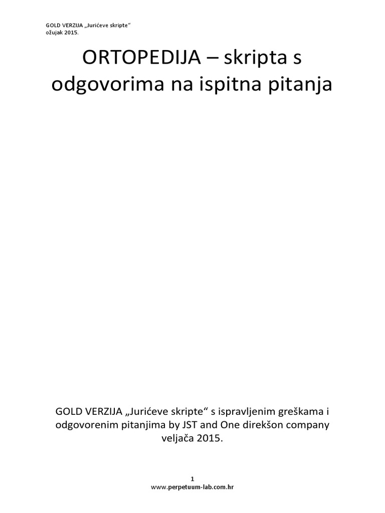 Orto Skripta Ispitna Pitanja | PDF