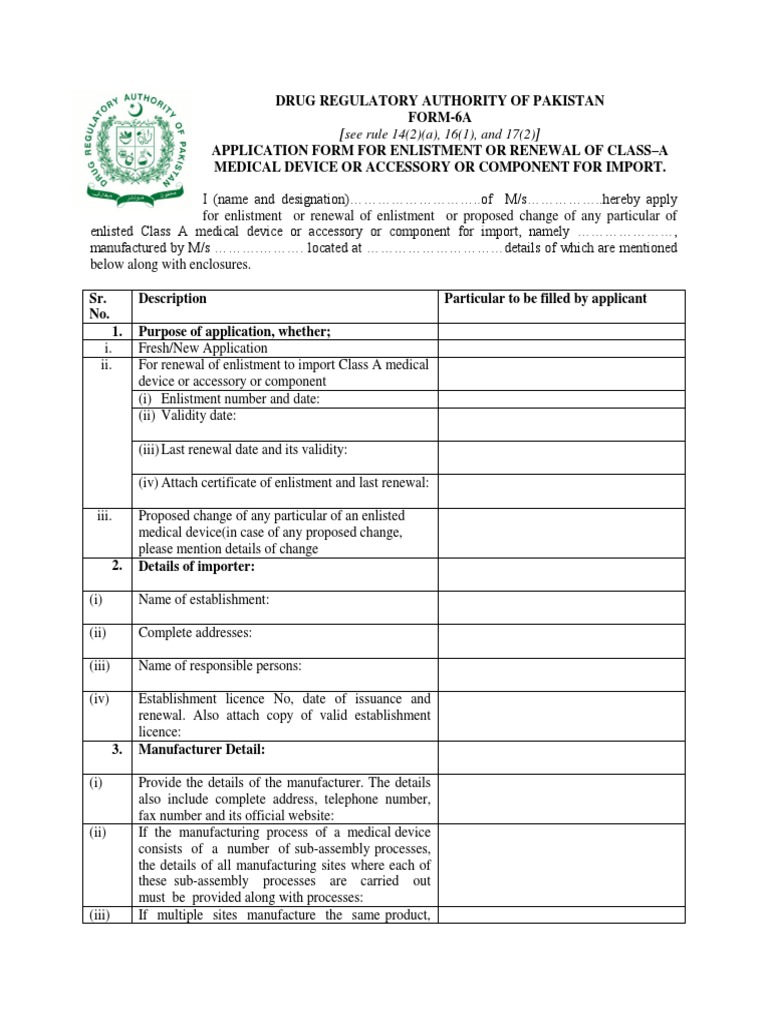 Form 6A for Medical Device Licensing | PDF | Medical Device | Quality ...