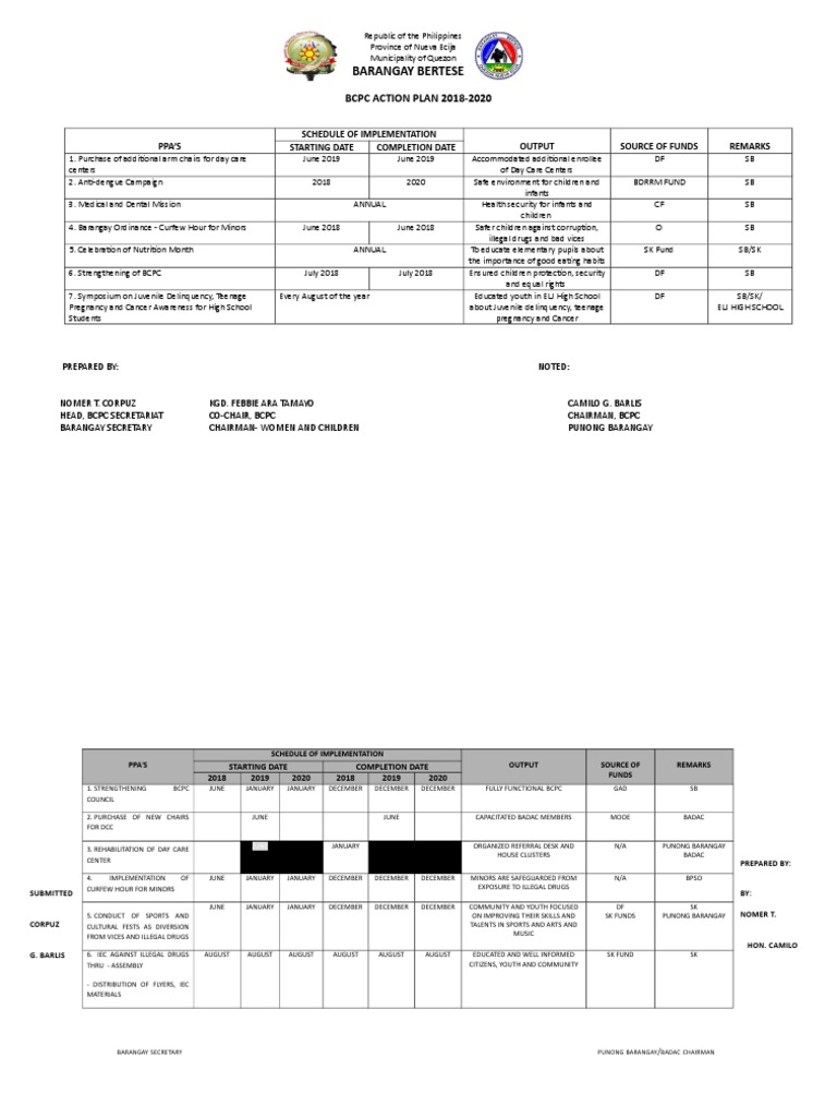 Bcpc Action Plan | Social Institutions | Society