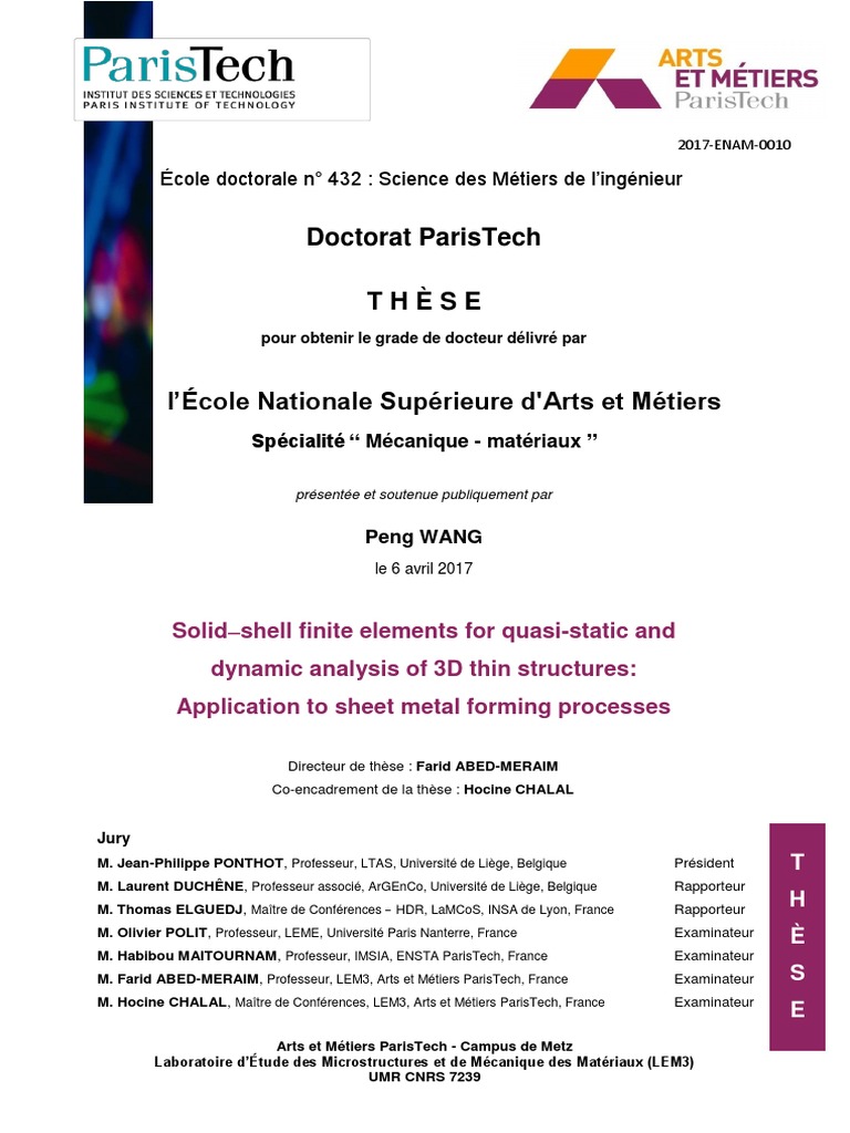 Solid Shell Finite Elements For Quasi Static And Dynamic Analysis Of 3d Thin Structures