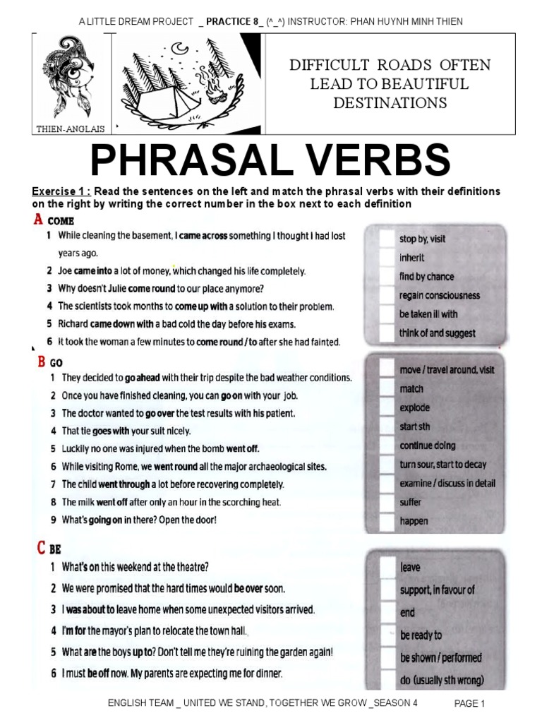 Phrasal Verbs: Difficult Roads Often Lead To Beautiful Destinations ...