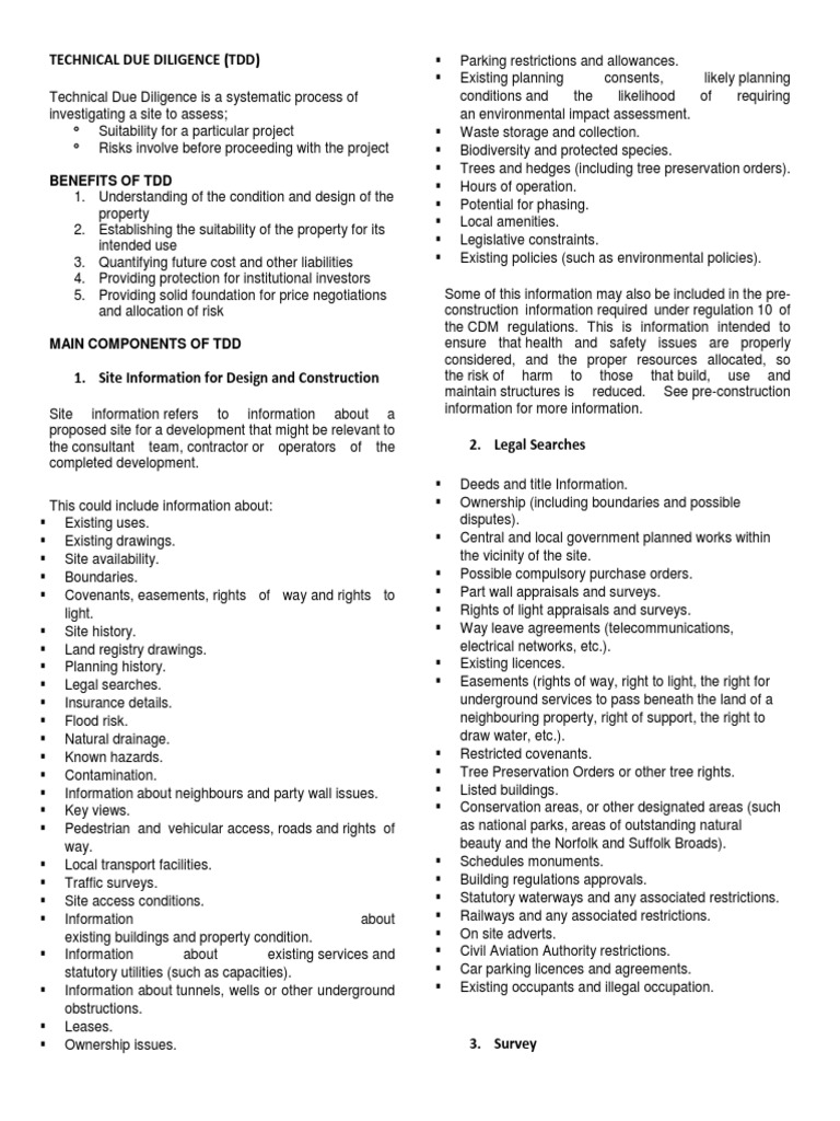 Technical Due Diligence | PDF | Urban Planning | Due Diligence