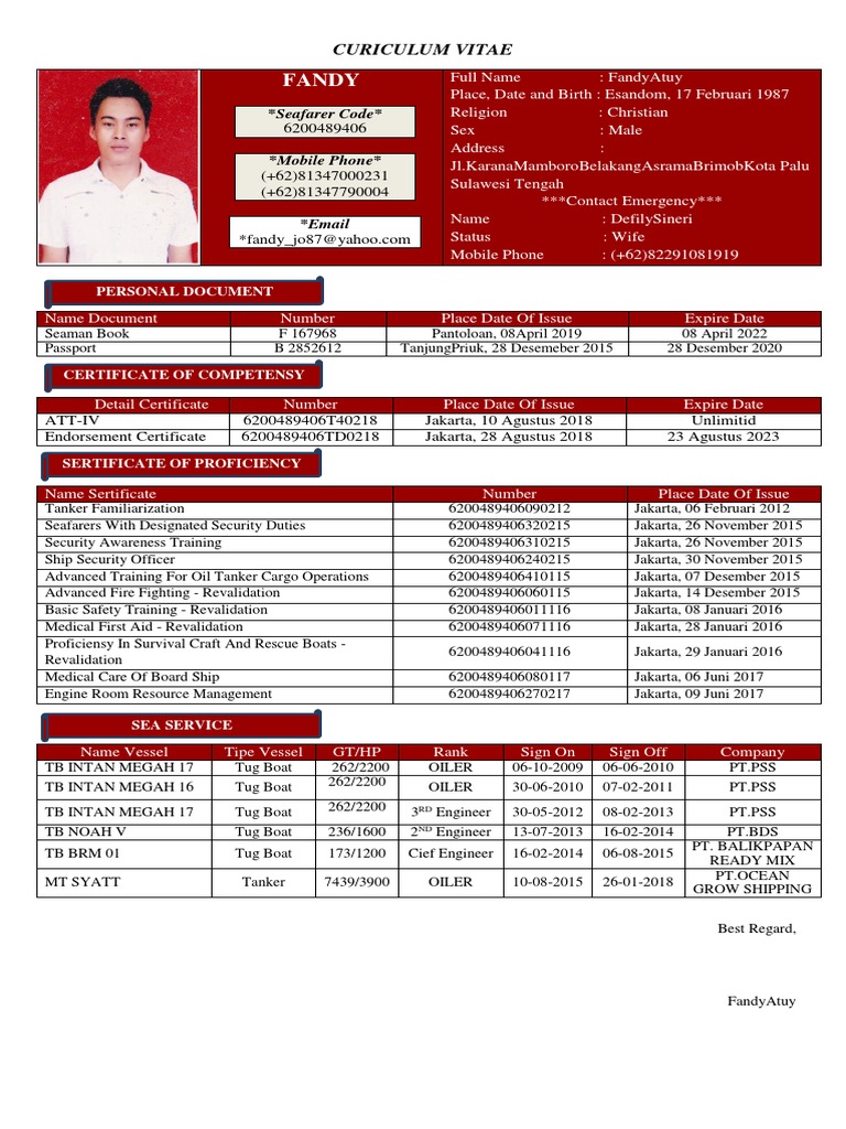 CV Fandy Alamat Airmadidi | PDF | Oil Tanker | Sailor