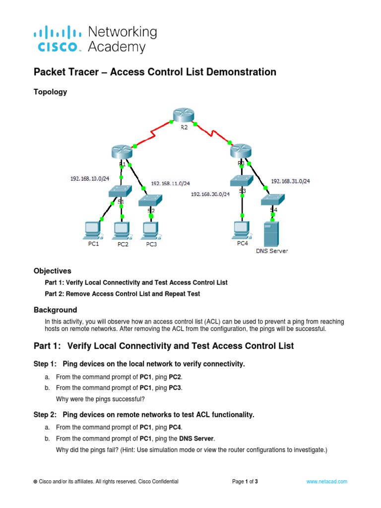 Packet Tracer ACL Demonstration Guide | PDF | Internet Protocols | Router (Computing)