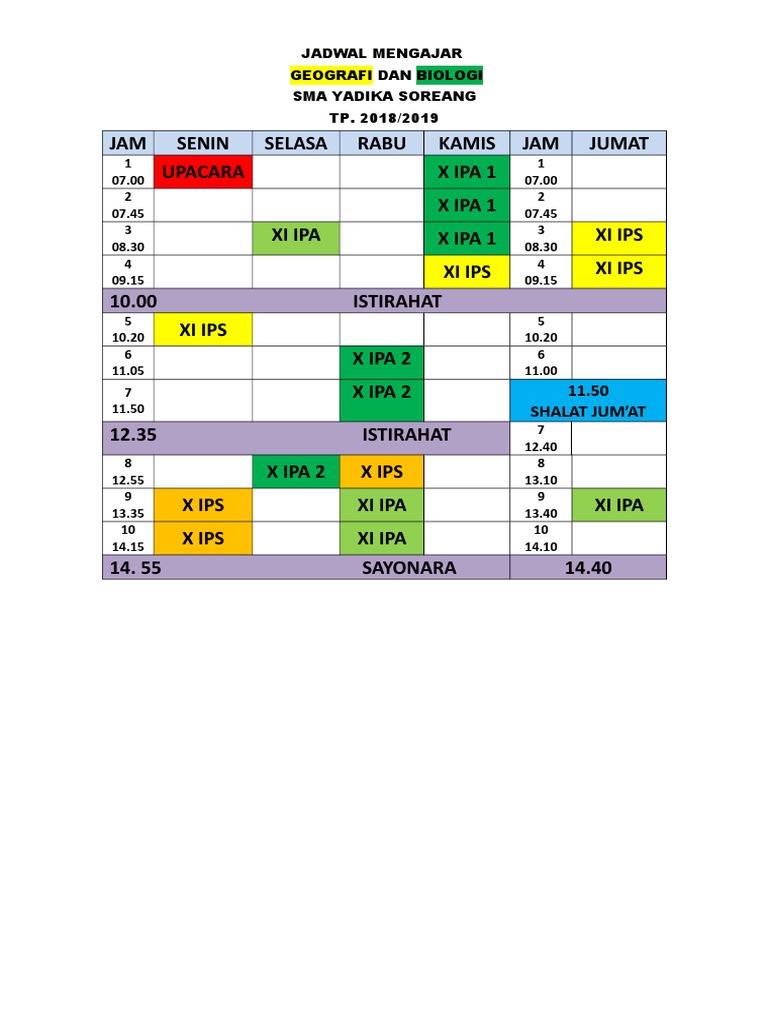 Jadwal Mengajar 2018-2019 | PDF
