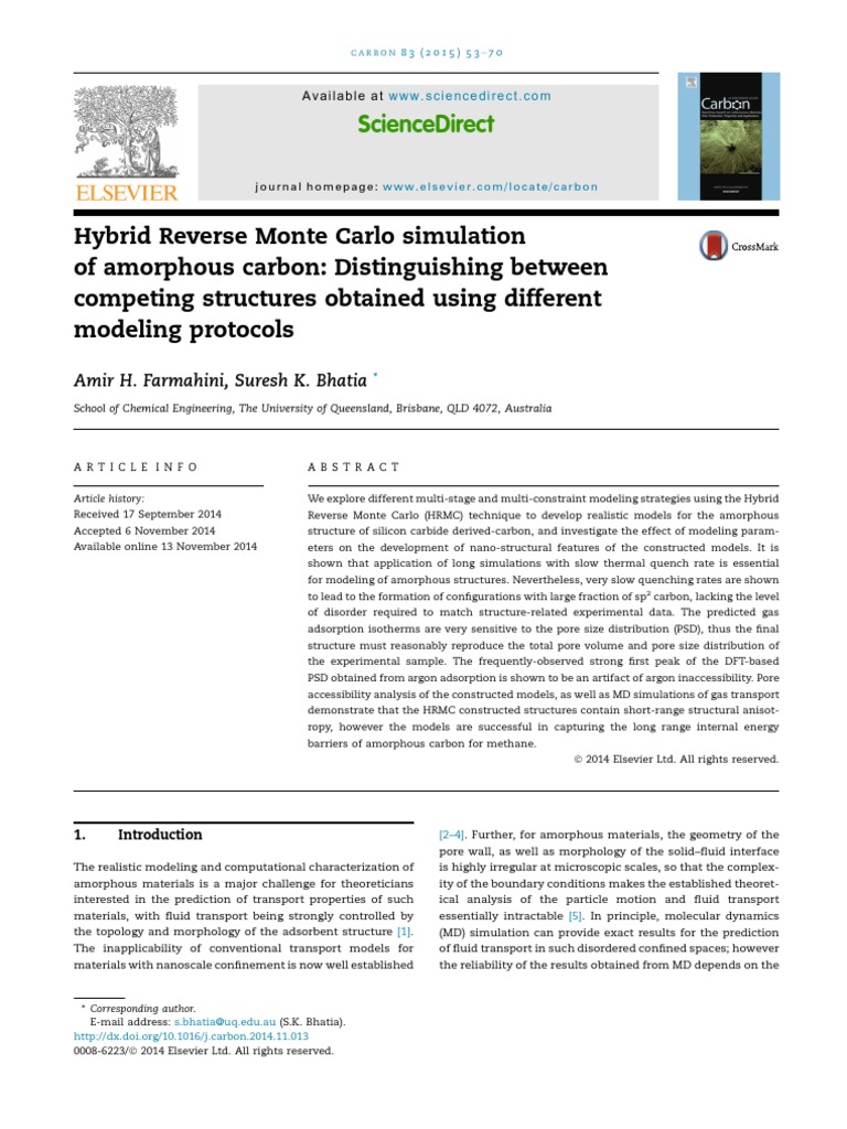 Hybrid Reverse Monte Carlo Simulation of Amorphous Carbon: Distinguishing Between Competing ...