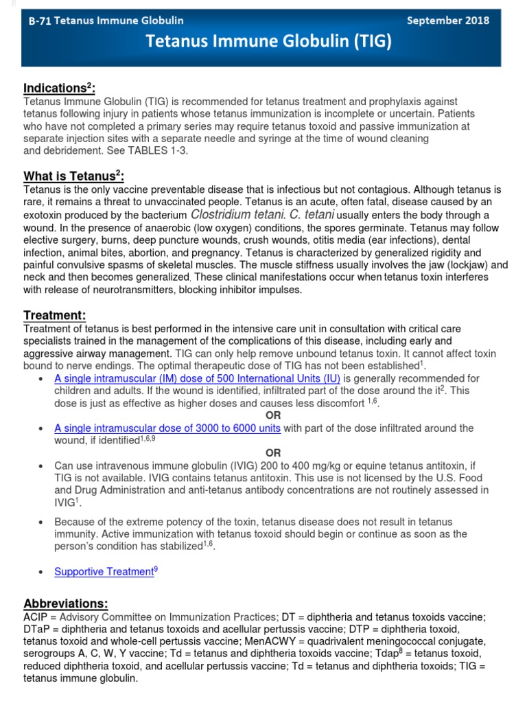 Tetanus Immune Globulin (TIG) : Indications | Download Free PDF ...